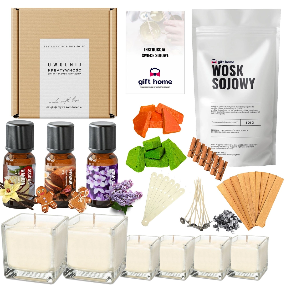 Zestaw DIY świece sojowe świeczniki dla początkujących 6x100 ml ...